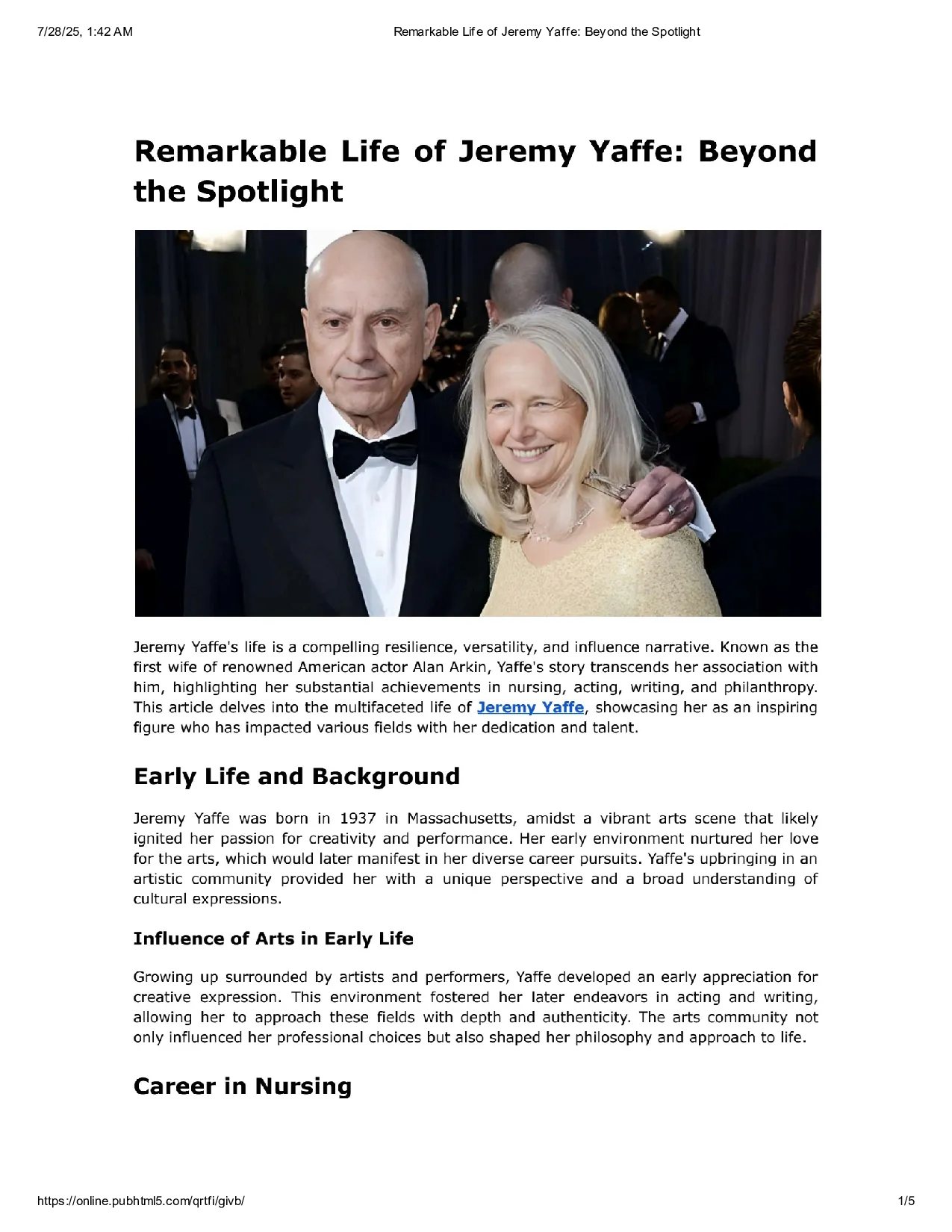 Remarkable Life Of Jeremy Yaffe Beyond The Spotlight | PDF
