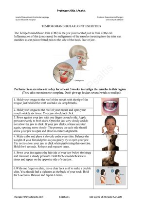TMJ Exercises | PDF | Chesser Resources
