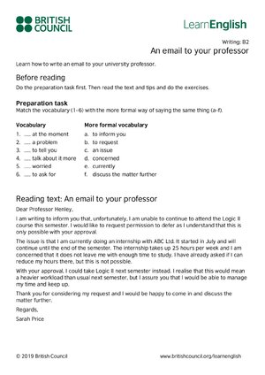 An Email To Your Professor | PDF | Chesser Resources