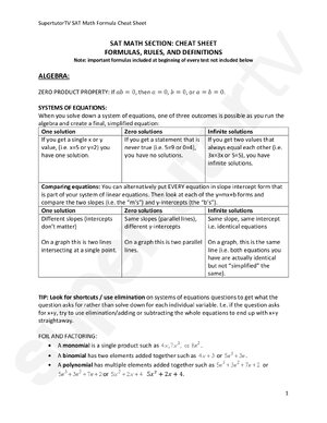 SAT Math Cheat Sheet | PDF | Chesser Resources