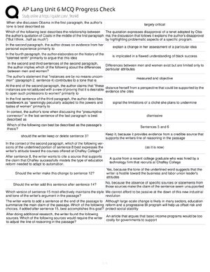 AP Lang Unit 6 MCQ Progress Check | PDF | Chesser Resources