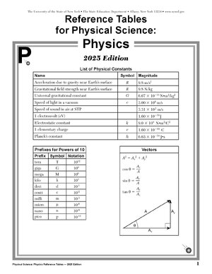 Physics Reference Tables 2025 | PDF