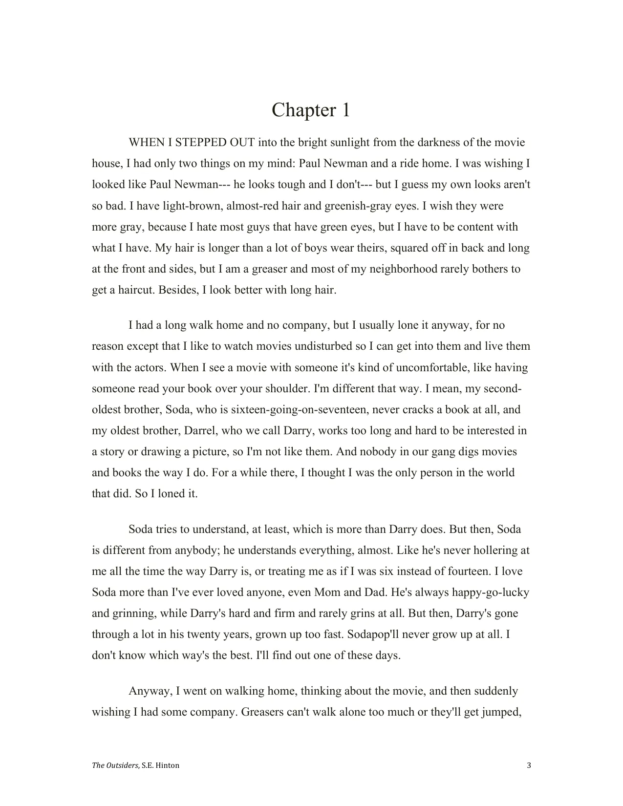 The Outsiders Chapter No 1 | PDF | Chesser Resources