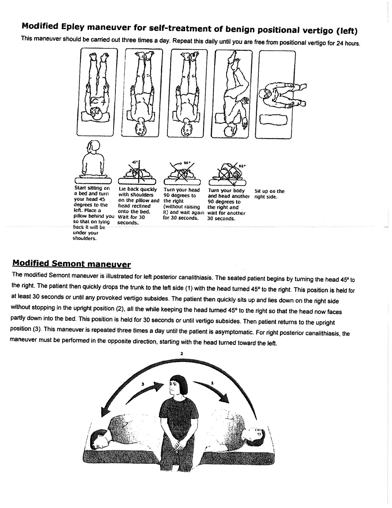 Modified Epley Maneuver For Self-treatment Of Benign Positional Vertigo (left) | PDF | Chesser ...