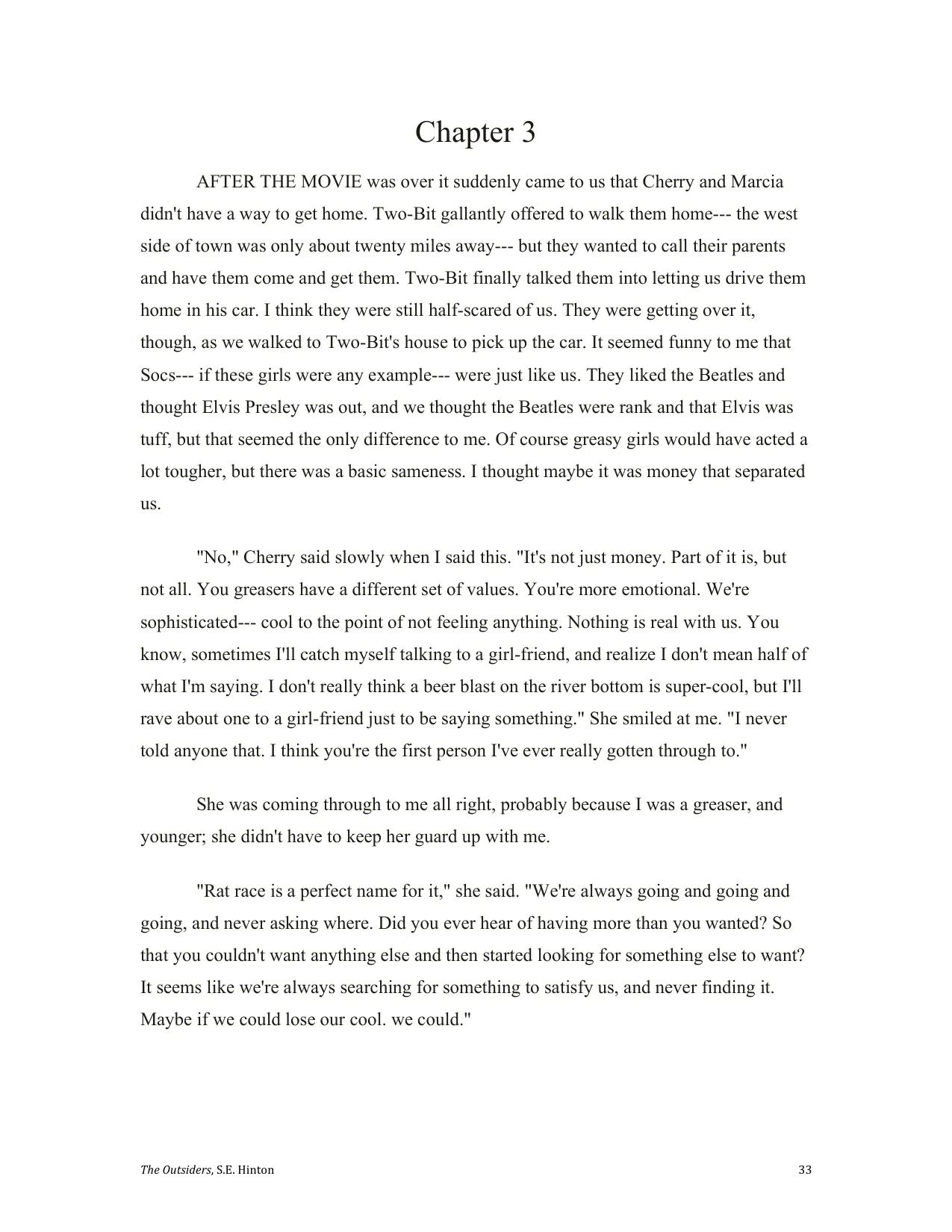 The Outsiders Chapter No 3 | PDF | Chesser Resources