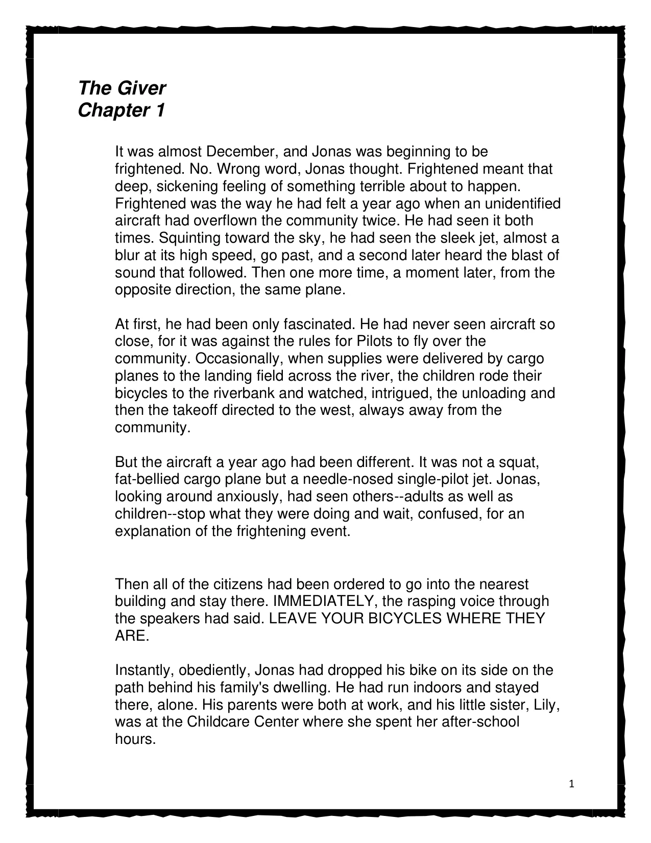 (PDF) The Giver Chapter 1 - Download