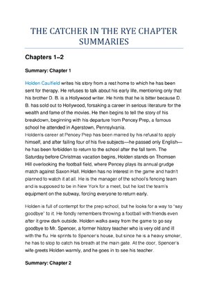 THE CATCHER IN THE RYE CHAPTER SUMMARIES | PDF | Chesser Resources