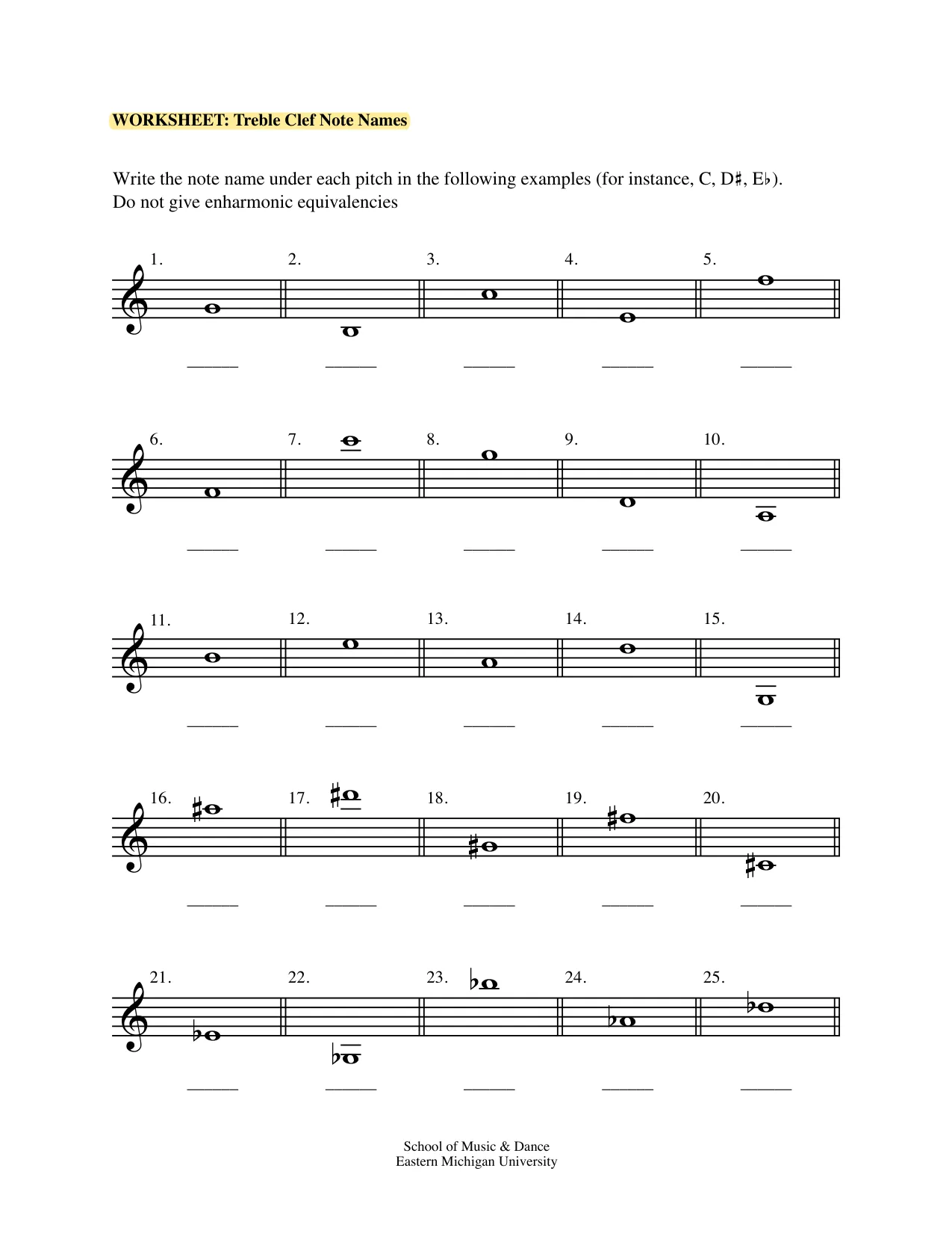 Treble Clef Worksheet | PDF | Chesser Resources