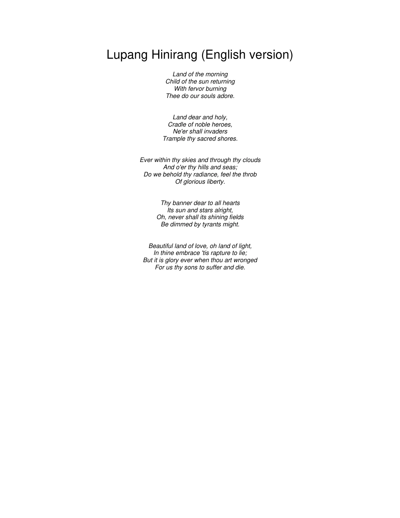 Lupang Hinirang English Version | PDF | Chesser Resources