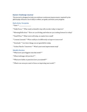 Kaizen Challenge Journal Template | PDF | Chesser Resources