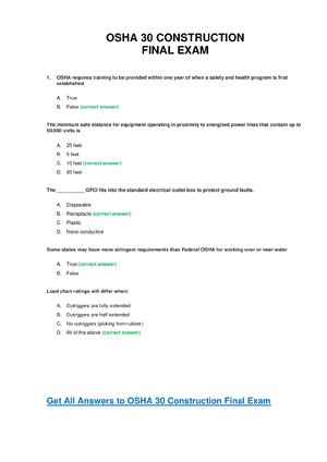 OSHA 30 Construction Final Test Answer Key | PDF | Chesser Resources
