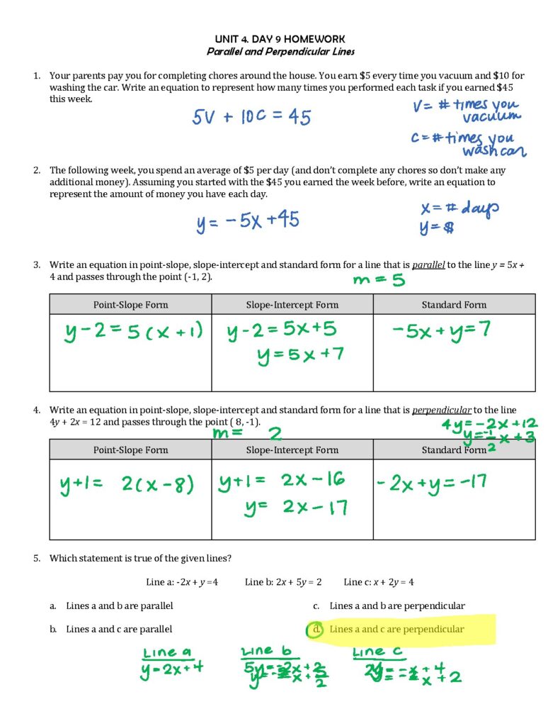 Geometry Unit 3 - Parallel And Perpendicular Lines - PDF Download